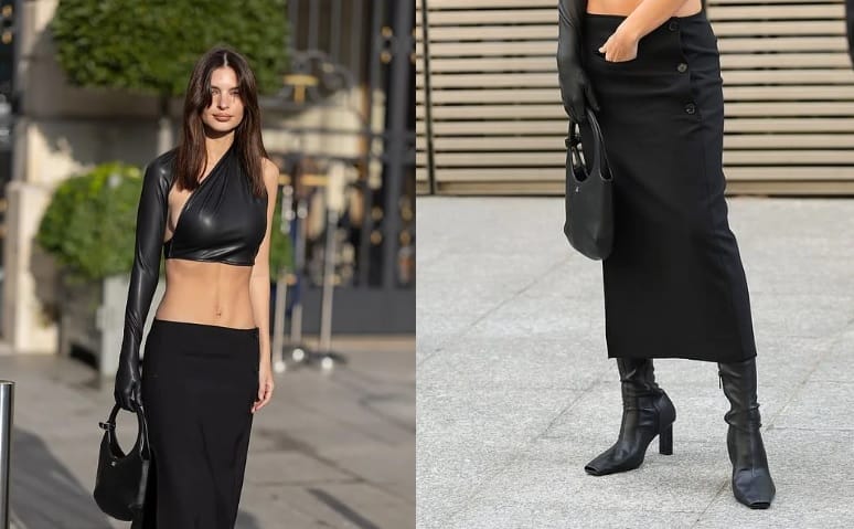 Emily Ratajkowski Stuns in Bold Crop Top and Leather Skirt at Paris ...