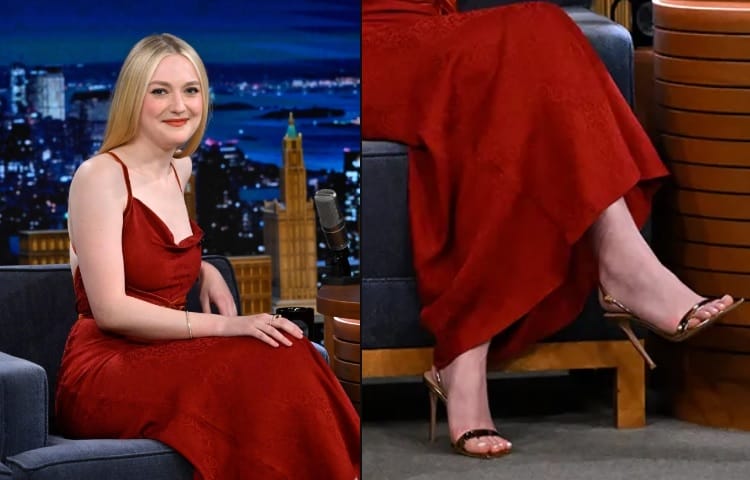 Sartorial Siren Dakota Fanning Dazzles In Gilded Gianvito Rossi Heels Heels News